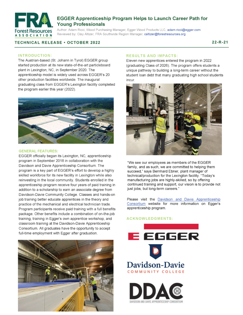22-R-21 EGGER Apprenticeship Program Helps to Launch Career Path for ...
