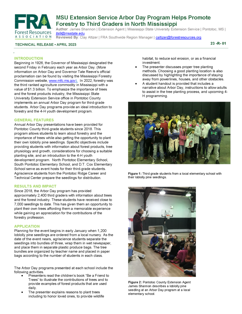 23-R-01 MSU Extension Service Arbor Day Program Helps Promote Forestry to Third Graders in North ...