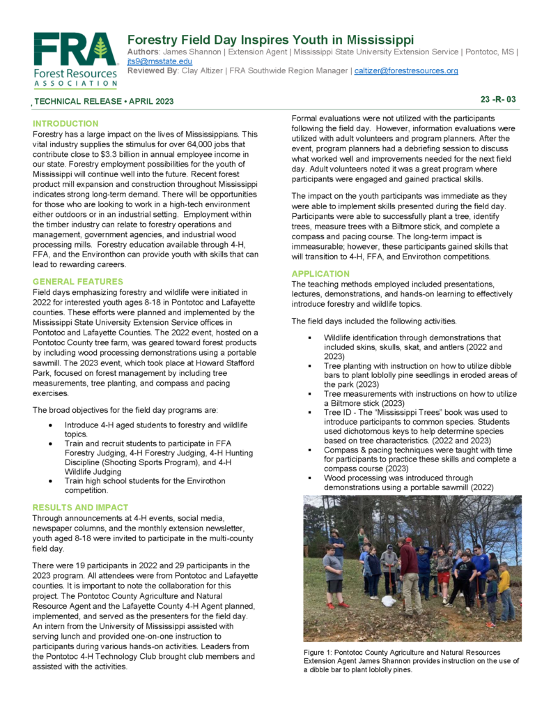 23-R-03 Forestry Field Day Inspires Youth in Mississippi - Forest ...