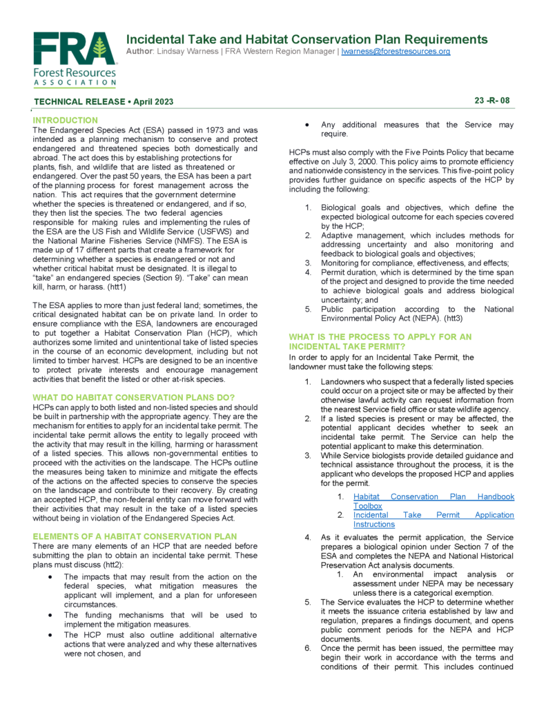 23-R-08 Incidental Take and Habitat Conservation Plan Requirements ...