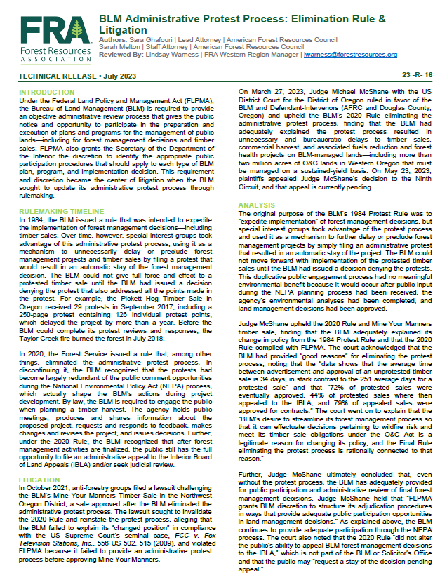 23-R-16 BLM Administrative Protest Process: Elimination Rule ...