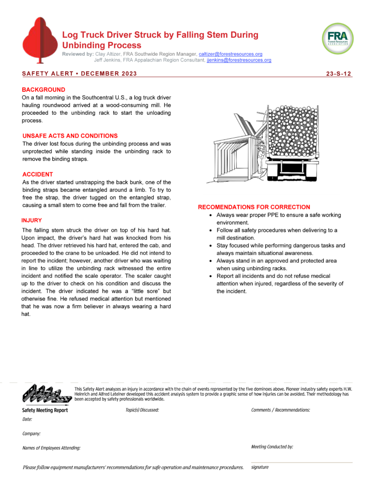 23-S-12 Log Truck Driver Struck by Falling Stem During Unbinding ...