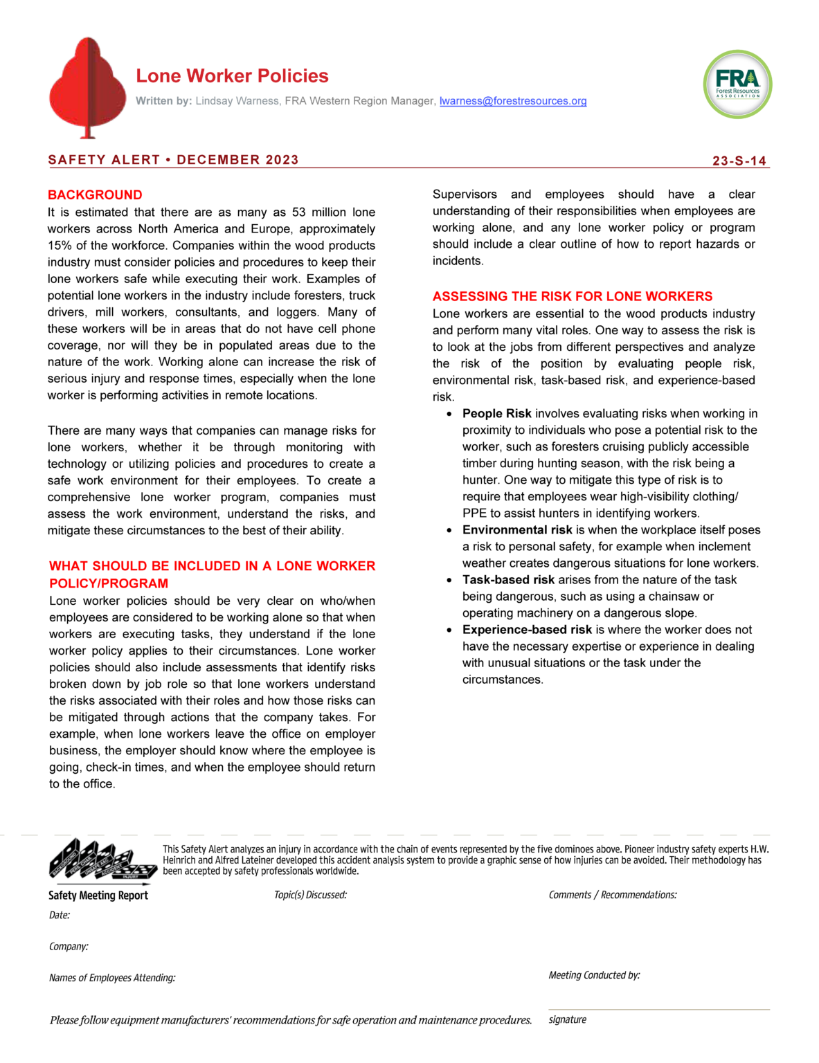 23-S-14 Lone Worker Policies - Forest Resources Association