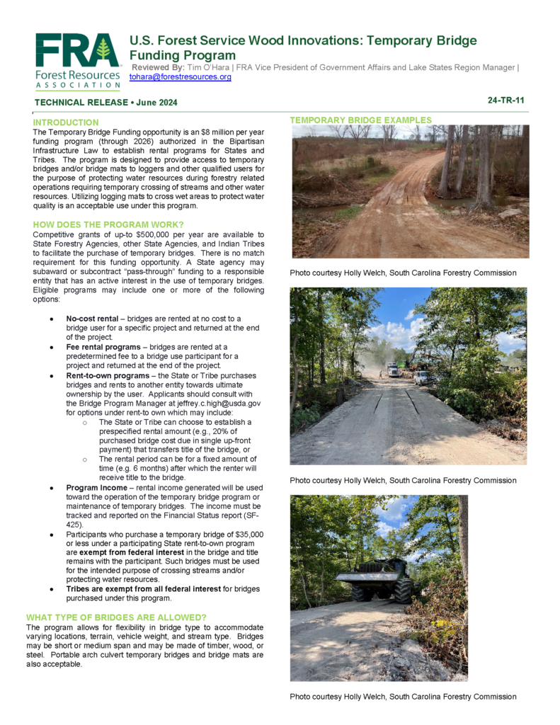 24-TR-11 U.S. Forest Service Wood Innovations: Temporary Bridge Funding Program - Forest ...