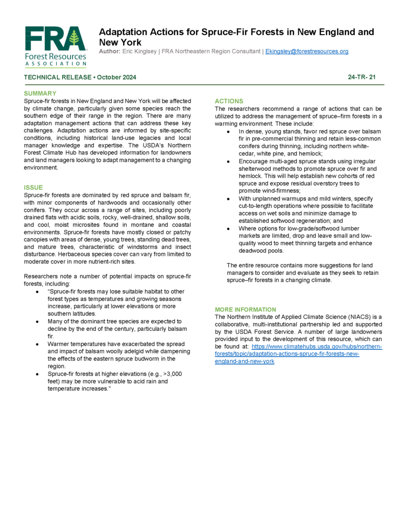 24-TR-21 Adaptation Actions for Spruce-Fir Forests in New England and ...