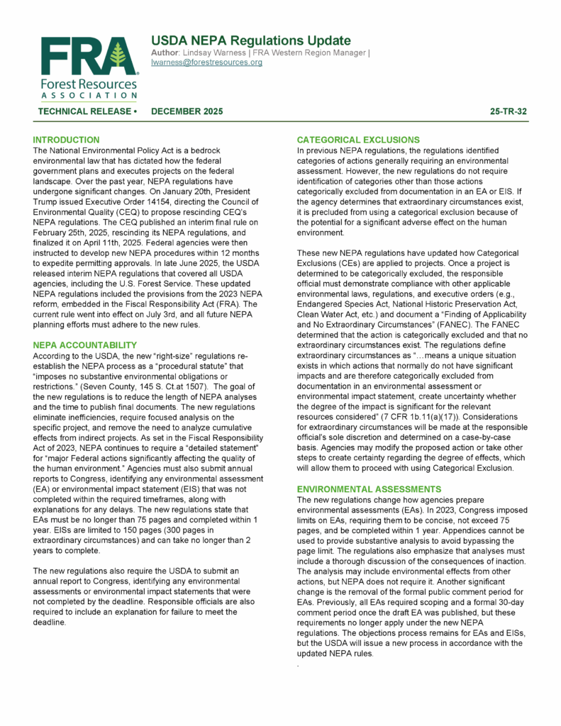 25-TR-32 USDA NEPA Regulations Update - Forest Resources Association